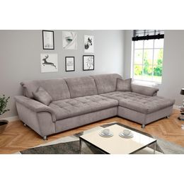 Ecksofa DOMO collection "FRANZI 278x170x81 cm, Steppung im Sitzbereich, L-Form", grau (taupe), B:278cm H:81cm T:170cm, Flachgewebe (100% Polyester);Chenille (100% Polyester), Sofas, Ecksofa, wahlweise mit Bettfunktion, Bettkasten und Kopfteilverstellung