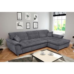 Ecksofa DOMO collection "FRANZI 278x170x81 cm, Steppung im Sitzbereich, L-Form", grau (dunkelgrau), B:278cm H:81cm T:170cm, Flachgewebe (100% Polyester);Chenille (100% Polyester), Sofas, Ecksofa, ohne Funktion, Chenille, dunkelgrau