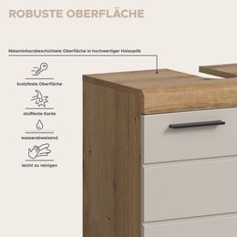 Waschbeckenunterschrank Welltime "SIENA, Breite 60cm, mit 2 T&uuml;ren oder 2 Schubk&auml;sten, MDF-Front", evoke oak nachbildung, kaschmir matt, B:60cm H:56cm T:34cm, FSC-zertifizierter Holzwerkstoff, Schr&auml;nke, Waschbeckenunterschrank, in verschiedenen Farben erh&auml;ltlich, Badm&ouml;bel, Badschrank, Kommode, Bad