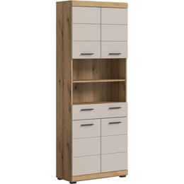 Hochschrank Welltime "SIENA, Breite 74cm, 4 T&uuml;ren, 1 Schubkasten, 2 offene F&auml;cher, MDF-Front", evoke oak nachbildung, kaschmir matt, B:74cm H:191cm T:31cm, FSC-zertifizierter Holzwerkstoff, Schr&auml;nke, Hochschrank, in verschiedenen Farben erh&auml;ltlich, Badm&ouml;bel, Badschrank, Schrank, Bad