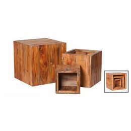 Ambia Home Dekos&auml;ulen-Set, Natur, Holz, Tanne, massiv, Fsc, Wohnzimmer, Wohnzimmertische, Blumenst&auml;nder