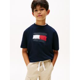 T-Shirt Tommy Hilfiger "FLAG ARCHIVE TEE SS", Jungen, Gr. 10 (140), blau (schwarz night navy), Single Jersey, Obermaterial: 100% Baumwolle, unifarben, regular fit normal, Rundhals, eingesetzt abgesteppte Kante, Shirts T-Shirt, Kinder bis 16 Jahre