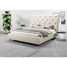 Polsterbett Home Affaire "Maxime, in 4 Breiten bis 200cm, auch in Leder", beige (nature), B:216cm H:105cm L:234cm, 96% Polyester, 4% Polyacryl, Betten, Polsterbett, Kopfteilh&ouml;he 143 cm, belastbar bis 280 kg, auch in &Uuml;berl&auml;nge 220cm