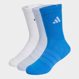 Funktionssocken adidas Performance "C KD CRW 3P", M&auml;dchen, Gr. 31-33, crystal sky, wei&szlig;, ray blau, Obermaterial: 63% Baumwolle, 32% Polyester, 4% Elasthan, 1% Polyamid, Socken