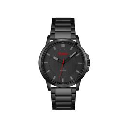 Quarzuhr Hugo "FIRST", schwarz (schwarz, schwarz), Armbanduhren, Herren, Quarzuhr, Armbanduhr, Herrenuhr, Mineralglas, Edelstahlarmband