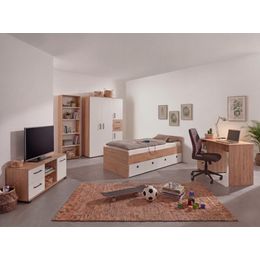 Jugendzimmer-Set Arthur Berndt "Jugendzimmer-Set &raquo;Bente&laquo; 5-teilig", artisan oak nb, wei&szlig;, 5-teilig, Schrank, Bett, Schreibtisch, Sideboard, Standregal + ohne Matratze, B/H: 120cm x 200cm, 5-teilig, Schrank, Bett, Schreibtisch, Sideboard, Standregal, Hartfaserplatte, Holzwerkstoff, Kunststoff, Metall, Schlafzimmerm&ouml;bel-Sets, Artisan Oak Nb/Wei&szlig;