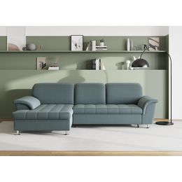 Ecksofa DOMO collection "FRANZI 278x170x81 cm, Steppung im Sitzbereich, L-Form", blau (eisblau), B:278cm H:81cm T:170cm, Flachgewebe (100% Polyester);Chenille (100% Polyester), Sofas, Ecksofa, wahlweise mit Bettfunktion, Bettkasten und Kopfteilverstellung