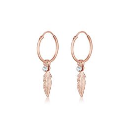 Paar Creolen Elli "Creole Feder Einh&auml;nger 925 Silber, mit Kristallen von Swarovski", rosa (rosegold), Ohrringe, Damen, onesize,mit Steinen, Silber 925 (Sterlingsilber)
