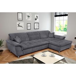 Ecksofa DOMO collection "FRANZI 278x170x81 cm, Steppung im Sitzbereich, L-Form", grau (dunkelgrau), B:278cm H:81cm T:170cm, Flachgewebe (100% Polyester);Chenille (100% Polyester), Sofas, Ecksofa, mit Kopfteilverstellung, Chenille, dunkelgrau