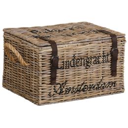 Truhe Home Affaire, grau, B:52cm H:31cm T:41cm, Eisen, Geflecht Rattan, Truhen, mit Stauraum und Aufdruck