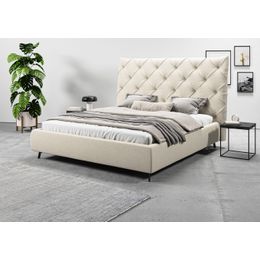 Polsterbett Home Affaire "Maxime, in 4 Breiten bis 200cm, auch in Leder", beige (sand), B:216cm H:105cm L:234cm, 96% Polyester, 4% Polyacryl, Betten, Polsterbett, Kopfteilh&ouml;he 143 cm, belastbar bis 280 kg, auch in &Uuml;berl&auml;nge 220cm