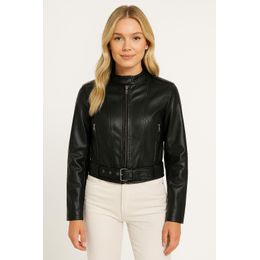 Lederimitatjacke Only "ONLSADIE FAUX LEATHER JACKET CC OTW", Damen, Gr. XS, schwarz, Web, Obermaterial: 100% Polyester, unifarben, regular fit, hoch geschlossener Ausschnitt, Jacken
