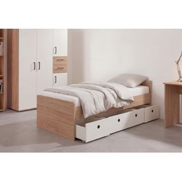 Jugendzimmer-Set Arthur Berndt "Jugendzimmer-Set &raquo;Bente&laquo; 5-teilig", artisan oak nb, wei&szlig;, 2-teilig, Schrank, Bett + ohne Matratze, B/H: 90cm x 200cm, 2-teilig, Schrank, Bett, Hartfaserplatte, Holzwerkstoff, Kunststoff, Metall, Schlafzimmerm&ouml;bel-Sets, Artisan Oak Nb/Wei&szlig;