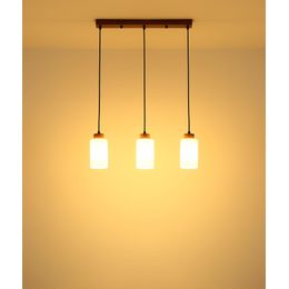 Globo LIGHTING H&auml;ngeleuchte "ROWENA", braun, 3, H: 120cm, 1 Stk., Leuchten, Holz-Pendelleuchte breit, Opalglas, E27, k&uuml;rzbar, H&auml;ngeleuchte