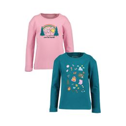 Langarmshirt Blue Seven, M&auml;dchen, Gr. 104, rosa (rosa, dunkelt&uuml;rkis), Single Jersey, Obermaterial: 100% Baumwolle, bedruckt, unifarben, regular fit normal, Rundhals, abgesteppte Kante, Shirts Langarmshirt, mit tollen Frontmotiven