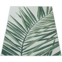 Teppich Paco Home "Ostende 537", gr&uuml;n, B:80cm H:4mm L:150cm, Polypropylen, Teppiche, Teppich, Flachgewebe, Motiv Palmenbl&auml;tter, In- und Outdoor geeignet, Wohnzimmer
