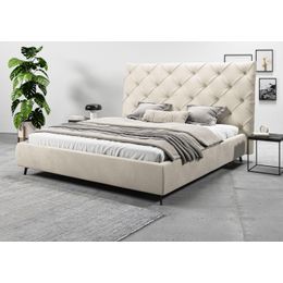 Polsterbett Home Affaire "Maxime, in 4 Breiten bis 200cm, auch in Leder", beige (sand), B:236cm H:105cm L:254cm, 94% Polyester, 6% Nylon, Betten, Polsterbett, Kopfteilh&ouml;he 143 cm, belastbar bis 280 kg, auch in &Uuml;berl&auml;nge 220cm