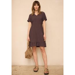 Midikleid STREET ONE STUDIO, Damen, Gr. 46, EURO-Gr&ouml;&szlig;en, mahogany braun, Stoff, 88% Viskose, 12% Polyamid, unifarben, normal knieumspielend, V-Ausschnitt, R&uuml;schen, Kleider Midikleid, aus Viskose