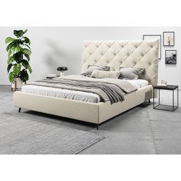 Polsterbett Home Affaire "Maxime, in 4 Breiten bis 200cm, auch in Leder", beige (sand), B:216cm H:105cm L:254cm, 96% Polyester, 4% Polyacryl, Betten, Polsterbett, Kopfteilh&ouml;he 143 cm, belastbar bis 280 kg, auch in &Uuml;berl&auml;nge 220cm