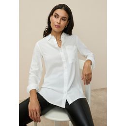 Hemdbluse Tamaris "mit lockerem Schnitt, aus flie&szlig;ender Viskose-Qualit&auml;t", Damen, Gr. 36, beige (naturwei&szlig;), Web, Obermaterial: 100% Viskose, figurumspielend Po-bedeckend, Manschette, Blusen Hemdbluse, im Oversize-Look mit Tasche