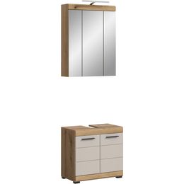 Badm&ouml;bel-Set Welltime "SIENA, 2 teilig, inklusive LED Beleuchtung, bestehend aus:", evoke oak nachbildung, kaschmir matt, B:60cm H:191cm T:34cm, Holzwerkstoff, MDF, Kastenm&ouml;bel-Sets, Badm&ouml;bel-Set, Waschbeckenunterschrank, Spiegelschrank, LED Badaufsatzleuchte