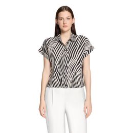 Kurzarmbluse Betty Barclay "Damen mit Kragen", Damen, Gr. 36, schwarz, beige, Web, Obermaterial: 55% Leinen, 45% Viskose, oversize kurz, Blusen