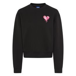 Sweater Hugo "Delessa", Damen, Gr. S (36), schwarz 001, Sweatware, Obermaterial: 100% Baumwolle, bedruckt, unifarben, regular fit h&uuml;ftlang, Rundhals, Rippstrickb&uuml;ndchen, Sweatshirts Sweater, Baumwoll-Terry mit Rundhals