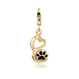 Charm-Einh&auml;nger NENALINA "Anh&auml;nger Herz Pfote Tierliebe Emaille 925 Silber", gold, Charms, Damen, ohne Stein, Silber 925 (Sterlingsilber)