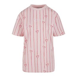 T-Shirt Karl Kani "Karl Kani Signature Heart Pinstripe Os Tee", Damen, Gr. L, rose, rot, 100% Baumwolle, gestreift, normal, Rundhals, Shirts T-Shirt