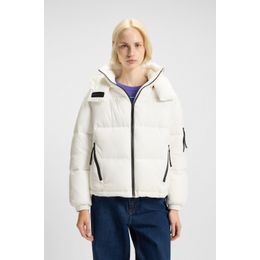Steppjacke Hugo "Farida", Damen, Gr. L, wei&szlig; (natural 102), Web, Obermaterial: 100% Polyamid, unifarben, relaxed fit h&uuml;ftlang, hoch geschlossener Ausschnitt, elastischer Bund, Jacken Steppjacke, im Relaxed Fit mit verk&uuml;rzter L&auml;nge
