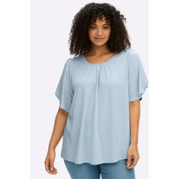 Rundhalsshirt sheego "Shirt", Damen, Gr. 40/42, hellblau, 95% Viskose, 5% Elasthan, unifarben, Rundhals, Shirts Rundhalsshirt