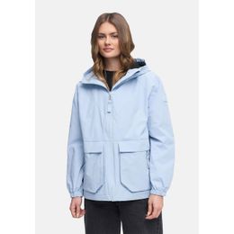 Outdoorjacke Navahoo "Donnerwetter 14", Damen, Gr. L (40), blau (hellblau), Obermaterial: 100% Nylon. Innenfutter: 62% Polyester, 33% Viskose, 5% Elasthan. &Auml;rmelfutter: 100% Polyester, l&auml;ssig geschnitten h&uuml;ftbedeckend, hoch geschlossener Ausschnitt, Windstopperb&uuml;ndchen mit innenliegendem Gummizug, Jacken Outdoorjacke, Wasserdichte &Uuml;bergangsjacke mit Kapuze