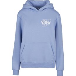 Kapuzenpullover MISS TEE "Miss Tee Good Vibes Ladies Fluffy Hoody", Damen, Gr. M, powderblau, 70% Baumwolle, 30% Polyester, mehrfarbig, loose fit, ohne Ausschnitt, Pullover Kapuzenpullover