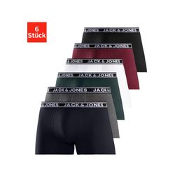 Jack & Jones Trunk JACK & JONES "JACCRISP im 6er Pack mit Logobund und Stretchkomfort", Herren, Gr. S, 6 Stk., bunt (navy, bordeaux, wei&szlig;, anthrazit, meliert, petrol, schwarz), Jersey, Obermaterial: 95% Baumwolle, 5% Elasthan, unifarben mit Farbeinsatz, k&ouml;rpernah, Unterhosen, unifarben mit Farbeinsatz, modisch, eng anliegend, Baumwollmischung