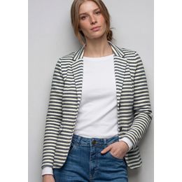 Sweatblazer Street One, Damen, Gr. 38, blau (shadowed navy), Jersey, 52% Polyester, 33% Baumwolle, 12% Viskose, 3% Elasthan, gestreift, normal normal, V-Ausschnitt, B&uuml;ndchen, Blazer, mit Reverskragen