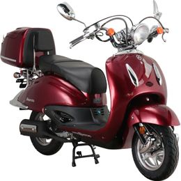 Motorroller Alpha Motors "Retro Firenze", rot (weinrot, schwarz), Motorroller, 45 km/h, mit Lenkerschloss, im Retro-Look, B:85cm H:108,5cm L:189cm