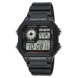 Chronograph, schwarz, CASIO TIMELESS COLLECTION, Armbanduhren, Herren, Chronograph, Quarzuhr, Armbanduhr, Herrenuhr, Digitaluhr, bis 10 bar wasserdicht