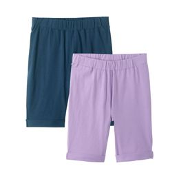 Radlerhose bonprix, M&auml;dchen, Gr. 176/182, N-Gr, lila (flieder, dunkelblau), Obermaterial: 95% Baumwolle, 5% Elasthan, unifarben, Hosen Radlerhose, aus Baumwolle und Elasthan, mit elastischem Gummizug, unifarben