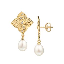 Paar Ohrstecker Firetti "Schmuck Geschenk Silber 925 Ohrschmuck Ohrringe Blume", gelbgoldfarben, kristallwei&szlig;, wei&szlig;, kristallwei&szlig;, Ohrringe, Damen, 6mm, Perlen Silber 925 (Sterlingsilber), Perlen, Silber 925 (Sterlingsilber), mit Wei&szlig;topas - mit S&uuml;&szlig;wasserzuchtperle