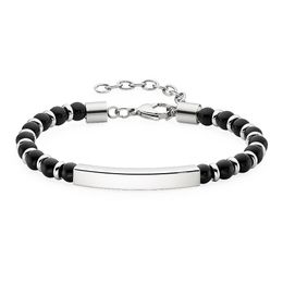 Edelstahlarmband Firetti "Schmuck Geschenk Armkette mit schwarzen Achatkugeln", edelstahlfarben, schwarz, schwarz, Armb&auml;nder, Herren, 27cm, Edelstahl, Edelstahlarmband, mit Achat