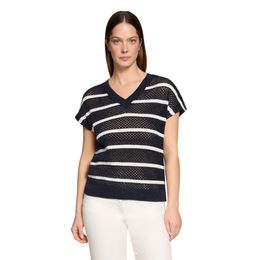 Strickpullover Betty Barclay "Damen mit Streifen", Damen, Gr. 36, patch dunkelblau, wei&szlig;, Strick, Obermaterial: 40% Baumwolle, 40% Polyacryl, 20% Polyester, gerade normal, V-Ausschnitt, Pullover Strickpullover