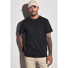 T-Shirt Street One MEN, Herren, Gr. L (42), schwarz, Web, 100% Baumwolle, unifarben, normal normal, Rundhals, abgesteppt, Shirts T-Shirt, aus reiner Baumwolle