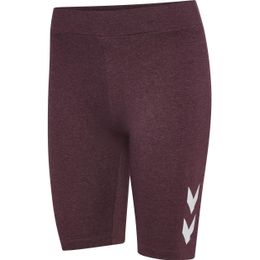 Trainingstights Hummel "HMLPULSE LOGO MW SHORT TIGHTS", Damen, Gr. M, N-Gr, fudge melange, Obermaterial: 57% Baumwolle, 38% Polyester, 5% Elasthan, Hosen