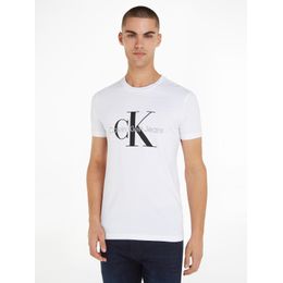 T-Shirt Calvin Klein Jeans "ICONIC MONOGRAM SLIM TEE", Herren, Gr. XXL (56), wei&szlig; (hellwei&szlig;), Jersey, Obermaterial: 100% Baumwolle, bedruckt, schmal h&uuml;ftlang, Rundhals, Shirts T-Shirt, mit gro&szlig;em CK-Print