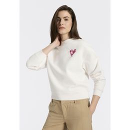 Sweater Hugo "Delessa", Damen, Gr. L (40), natural 102, Sweatware, Obermaterial: 100% Baumwolle, bedruckt, unifarben, regular fit h&uuml;ftlang, Rundhals, Rippstrickb&uuml;ndchen, Sweatshirts Sweater, Baumwoll-Terry mit Rundhals