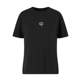 T-Shirt MISS TEE "Miss Tee Lotus EMB Tee", Damen, Gr. S, schwarz, 100% Baumwolle, loose fit, Rundhals, Shirts T-Shirt