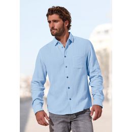 Beach Time Langarmhemd BEACHTIME "Regular fit", Herren, Gr. S (37/38), N-Gr, hellblau, Web, Obermaterial: 100% Baumwolle, unifarben, regular fit normal, Rundhals, 2-Knopf-Manschette, Hemden, Langarm, Freizeithemd aus Musselin-Ware