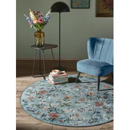 benuta Nest Waschbarer Kurzflor Teppich Milly Multicolor/T&uuml;rkis &oslash; 160 cm - Bunter Teppich f&uuml;r Wohnzimmer