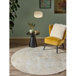 benuta Nest Waschbarer Teppich Miray Beige/Gelb &oslash; 160 cm - Vintage-Stil Teppich im Used-Look
