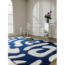 benuta Finest Kurzflor Teppich Keith Blau 160x230 cm - Moderner Kurzflor-Teppich f&uuml;r Wohnzimmer